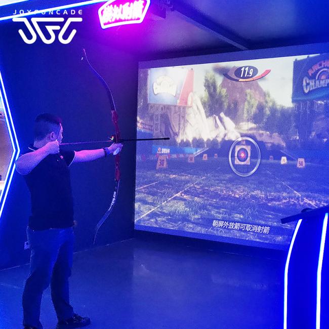 Interactive projection archery simulator in action at an arcade venue