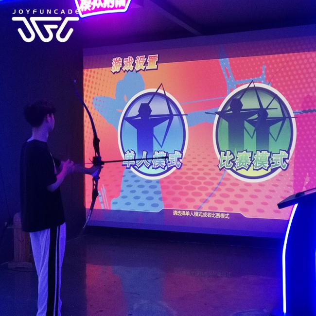 Close-up of players enjoying the archery sports game simulation