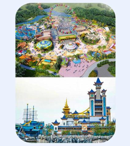 Sports game machine in theme park setting