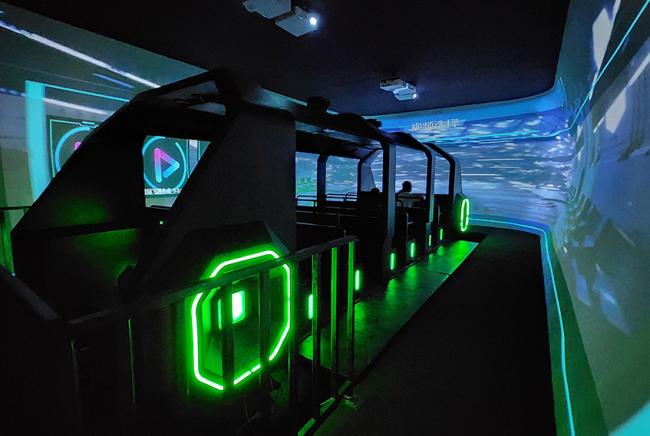 Close-up view of motion platform technology and seating mechanism
