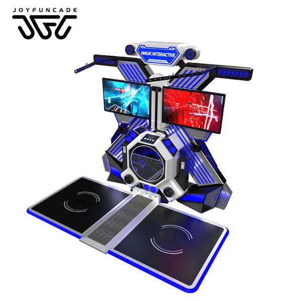 Quality Dual-screen synchronized two-player VR standing Platform arena equipped with turbine lighting and wireless overhead bracket for sale