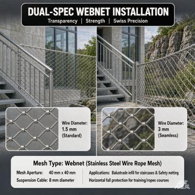 China SS316 Flexible Wire Rope Mesh Staircase Balustrade Infill Webnet for Horizontal Fall Protection Safety Netting for sale