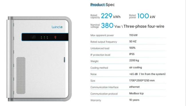 380V 100kw, 229kwh 258kwh Commercial Energy Storage System with LFP Battery Case