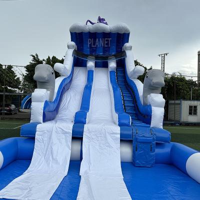 China Commercial Giant Inflatable Double Slide with Water Pool Inflatable water Slide Castle For Summer Fun for sale