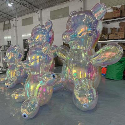 China Custom Airtight Inflatable Iridescent Mirror Bear Cartoon Model Inflatable Reflective Bear Balloon for sale