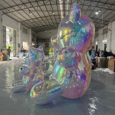 China Custom Airtight Inflatable Iridescent Mirror Bear Cartoon Model Inflatable Reflective Bear Balloon for sale
