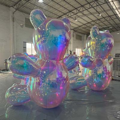 China Custom Airtight Inflatable Iridescent Mirror Bear Cartoon Model Inflatable Reflective Bear Balloon for sale