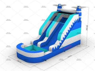 China Outdoor Kids Inflatable Blue Water Slide Party Rental Large Inflatable Waterslide With Palm Tree Design for sale