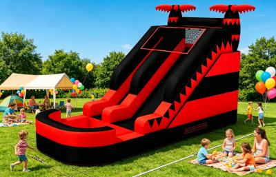 China Hot Selling Home Use Tropical Theme Crazy Water Playing Water Slide Inflatable Palm Slide with Pool for sale