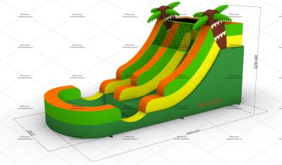 China Commercial Tropical Palm Tree Inflatable Water Slide with double Lanes with Splash Pool for Backyard Parties and Events for sale