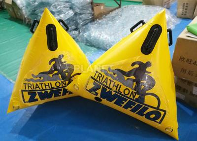 China Triathlon Race 1.5m Yellow Custom Logo Floating Triangle ShapeInflatable Marker Buoy For Water Event for sale