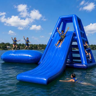 China Cheap Airtight Floating Inflatable Water Tower Ladder Climbing Slide with Jumping Blob for sale