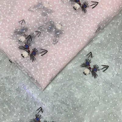 China Liefde Bloemenster Borduurwerk Gepareld Mesh Fabric Glitter Sequins Tulle Te koop