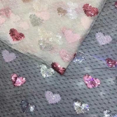 China Liefde Bloemenster Borduurwerk Gepareld Mesh Fabric Glitter Sequins Tulle Te koop
