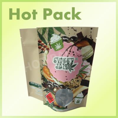 China Stand up Zipper Pouch Kraft Paper Bag For Food Packaging With Round Window for sale