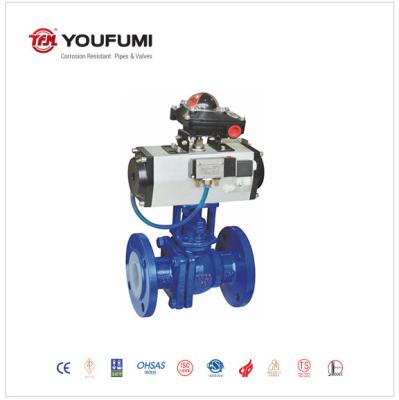 Cina PFA ha allineato 2 pezzi della valvola a sfera pneumatica per controllo di flusso chimico in vendita