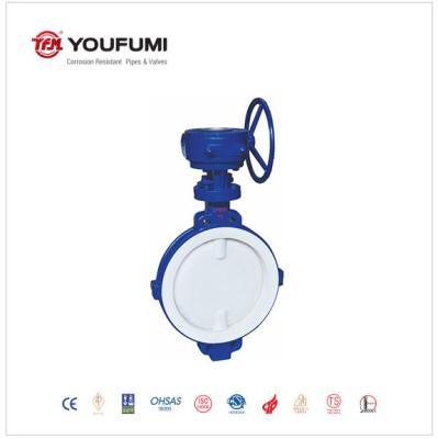 Cina JIS PFA standard ha allineato la valvola a farfalla, tipo valvola a farfalla 150mm del wafer PN16 in vendita