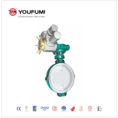Cina La valvola a farfalla allineata PTFE elettrica CF8 ha flangiato uso chimico del fluoro di stile in vendita
