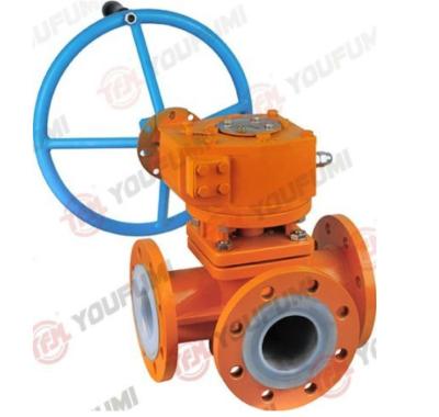 China 3 a engrenagem de sem-fim da válvula de bola alinhada da maneira FEP/PFA operou o tipo da flange à venda