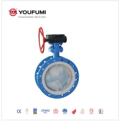 China Engrenagem gasta PTFE posto alinhou meios da água da válvula de borboleta DN50 à venda