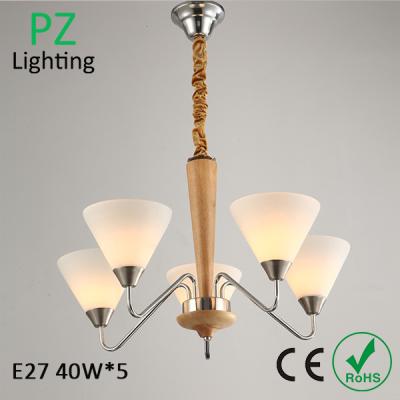 China 3/5/8 arms wooden pendant lamp glass shade chrome lighting CE/ROHS made in China for sale