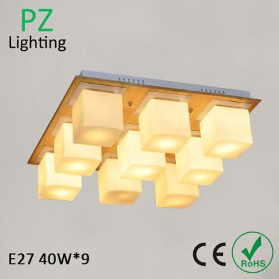 China E27 40x9 pcs wood ceiling lamp square ceiling lighting with remote control made in China for sale