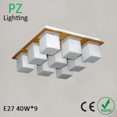 China E27 40x9 pcs wood ceiling lamp square ceiling lighting with remote control made in China for sale