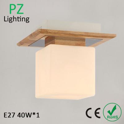 China Single 40W E27 sockets wood ceiling lamp square ceiling lighting with remote controller for sale