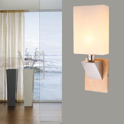 China 100-240v Korean style wood lighting fixture natural wood Satin nickel finish wall lamp for sale