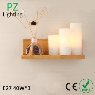China 3 bulbs Oak wood lamp with round glass shade white color,E27 LED bulb available CE/ROHS for sale