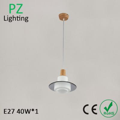 China Single head E27 bulb Top grade Thailand Oak wood dinner pendant lamp with glass shade for sale