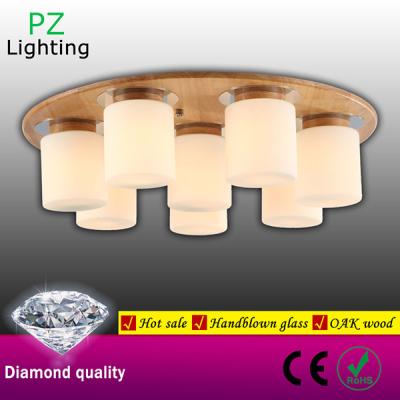 China Round glass shade OAK wood ceiling light with remote controller made in Zhongshan China for sale