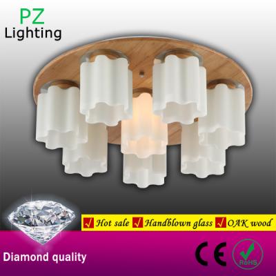 China 650mm diameter round shade indoor wooden ceiling light with beautiful shape glass shade for sale