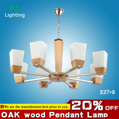 China 850mm diameter 8 heads OAK Wooden pendant lamp glass lamp shade E27 bulb 100-240V CE/ROHS for sale