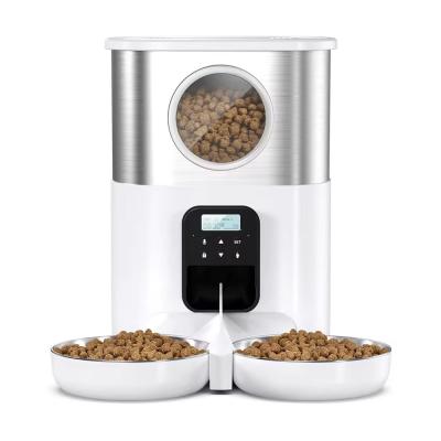 China 5L Double Bowl Dog Food Dispenser Automatic Cat Feeder With Timer Voice Recording Button for sale