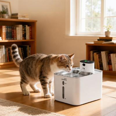 China Wireless Cat Pet Water Fountain Stainless Steel Pallet Motion Sensing Pet Water Dispenser for sale