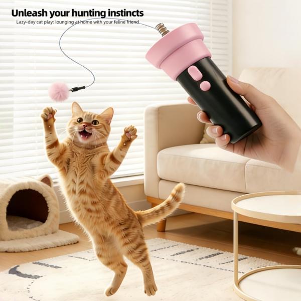 Quality Automatic Electronic Cat Teaser Toy Retractable ABS Wand With Motorized Lure for sale