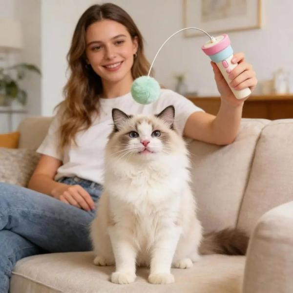 Quality Automatic Electronic Cat Teaser Toy Retractable ABS Wand With Motorized Lure for sale
