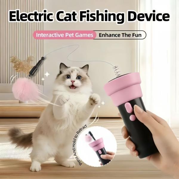 Quality One Click Launching Electric Cat Teaser Launcher Automatic Cat Teasing Stick for sale
