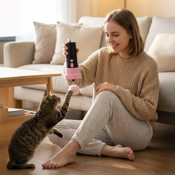 Quality One Click Launching Electric Cat Teaser Launcher Automatic Cat Teasing Stick for sale