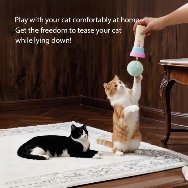 Quality One Click Launching Electric Cat Teaser Launcher Automatic Cat Teasing Stick for sale