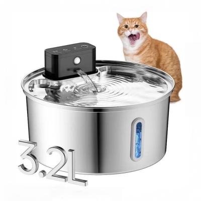 China Smart Induction Pet Water Fountain Wireless Dog Water Dispenser Stainless Steel Cat Waterer for sale