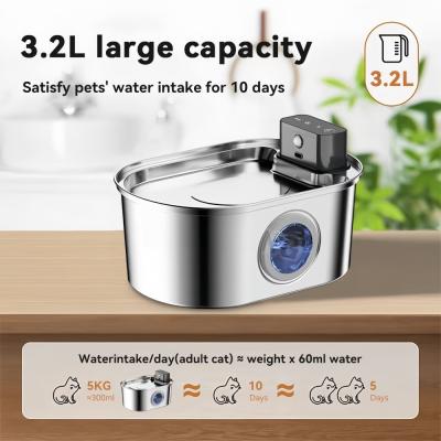China Wireless Cat Pet Water Fountain 3.2L Rechargeable Stainless Steel Dog Waterer for sale