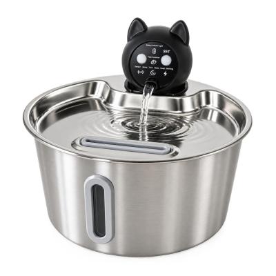 China WF101 Wireless Stainless Steel Pet Water Fountain 2L Cat Head Design Battery Powered 25dB Quiet Dispenser for sale