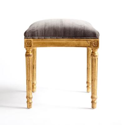 China Luxury Gold Carved Vintage Upholstered Bench 45×45×48cm Solid Wood Frame for sale