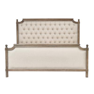 China Vintage Solid Wood Upholstered Beds Comfortable Tufted Upholstered Bed Frame for sale
