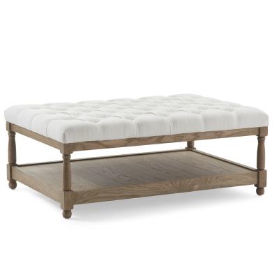 China Small Solid Wood Coffee Tables Tufted Upholstered Coffee Table With Wooden Shelf for sale