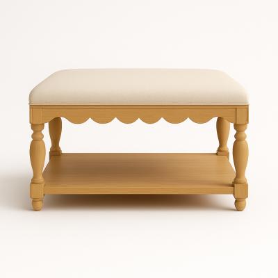 China Upholstered Solid Wood Frame Ottoman Coffee Table with Lower Storage Shelf 70×70×45 cm for sale