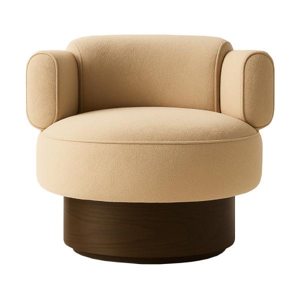 Quality CloudSoft 360-Degree Swivel Lounge Chair with Bouclé Upholstery and Solid Wood Base for sale