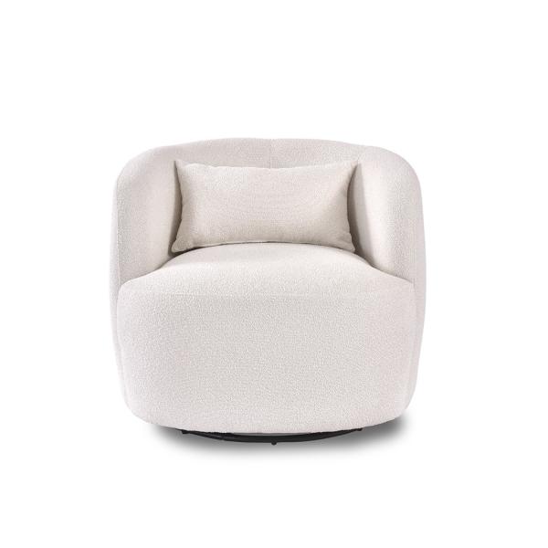 Quality Modern 360-Degree Swivel Accent Chair with Boucle Fabric and Solid Wood Frame – Upholstered Barrel Lounge Chair for sale